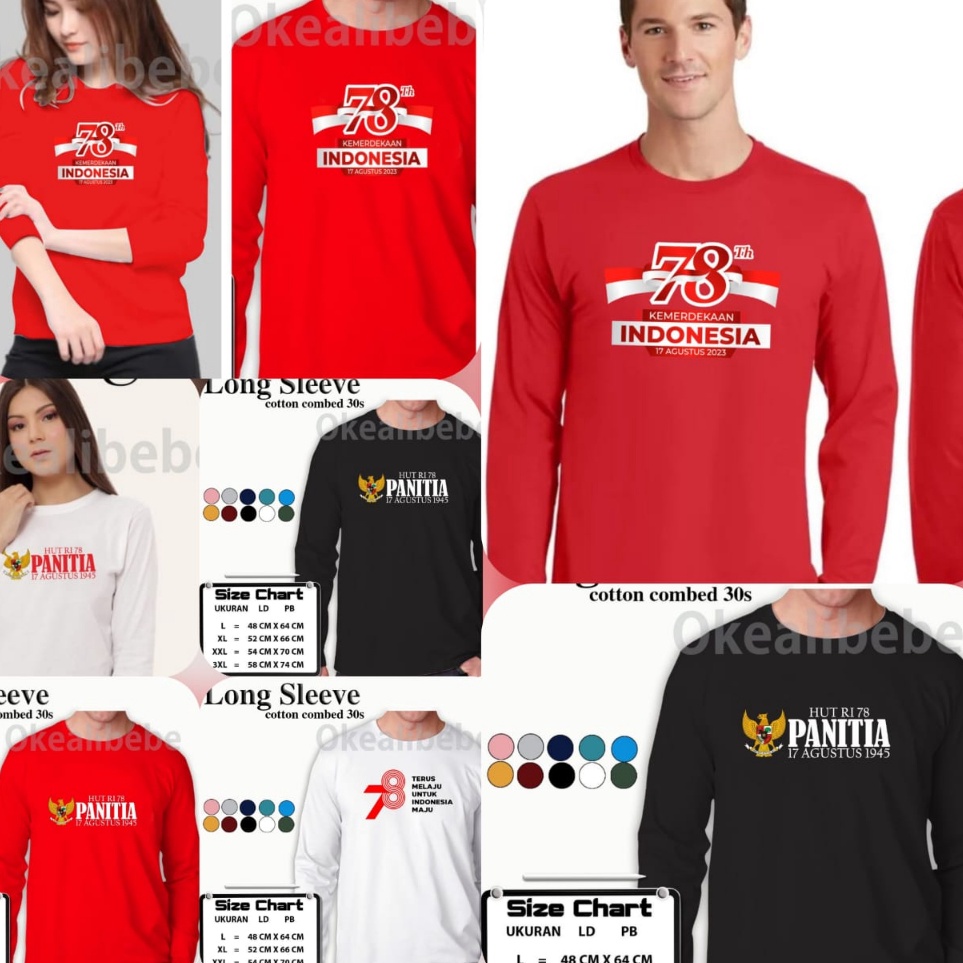 Jual Ready KAOS17 AGUSTUS RI HUT RI 78 PRIA LENGAN PANJANG HUT RI ATASAN WANITA DAN PRIA LENGAN ...