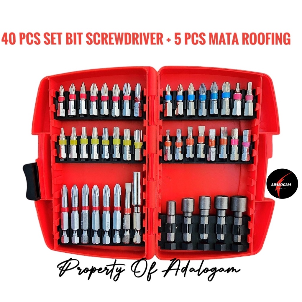 Jual 40 Pcs Mata Obeng Set Screwdriver Bit + 5 Pcs Mata Roofing ...