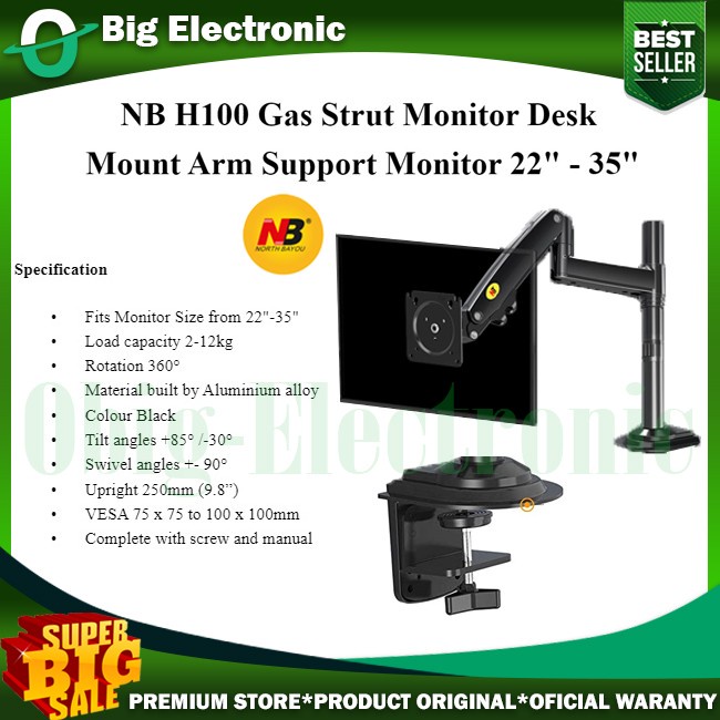 Jual [Ori] North Bayou H100 / Nb H100 Bracket Monitor Jepit Meja 22 - 35 Inch Terbaru | Shopee ...
