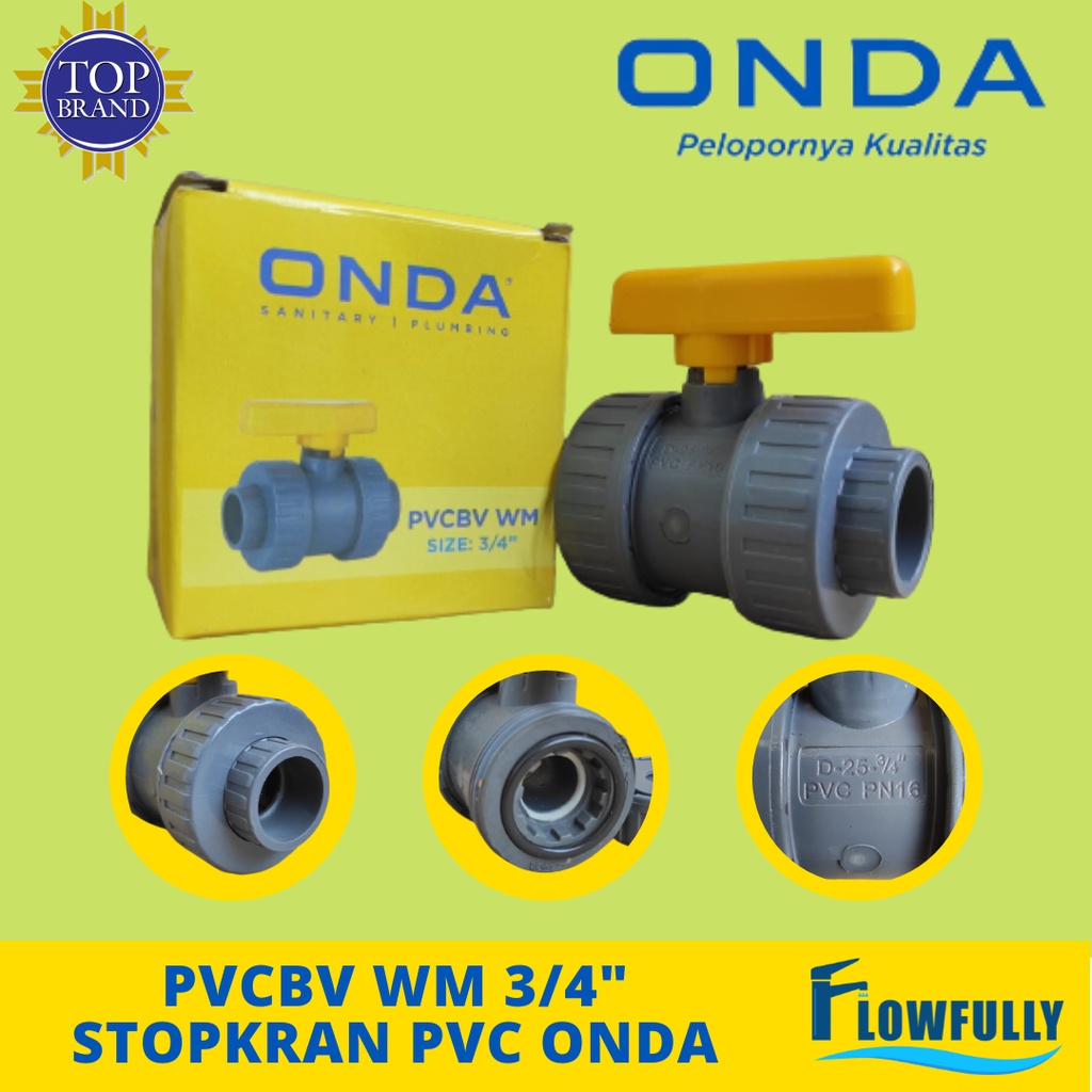Jual STOP KRAN WATERMUR 3/4" ONDA PVCBV WM STOPKRAN UNION BALLVALVE ...