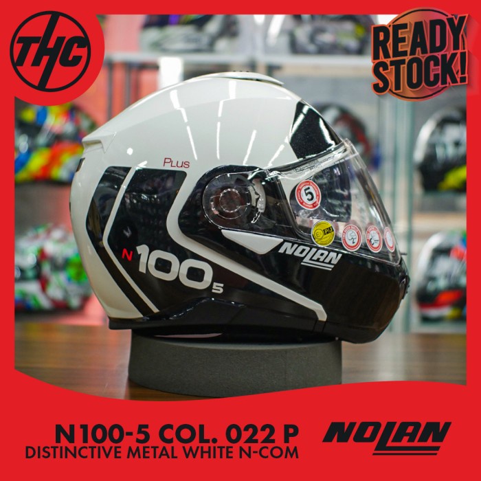 Jual [New Ori] N100-5 Plus Col. 022 Distinctive Metal White N-Com Helm Nolan Modular Bisa Gojek ...