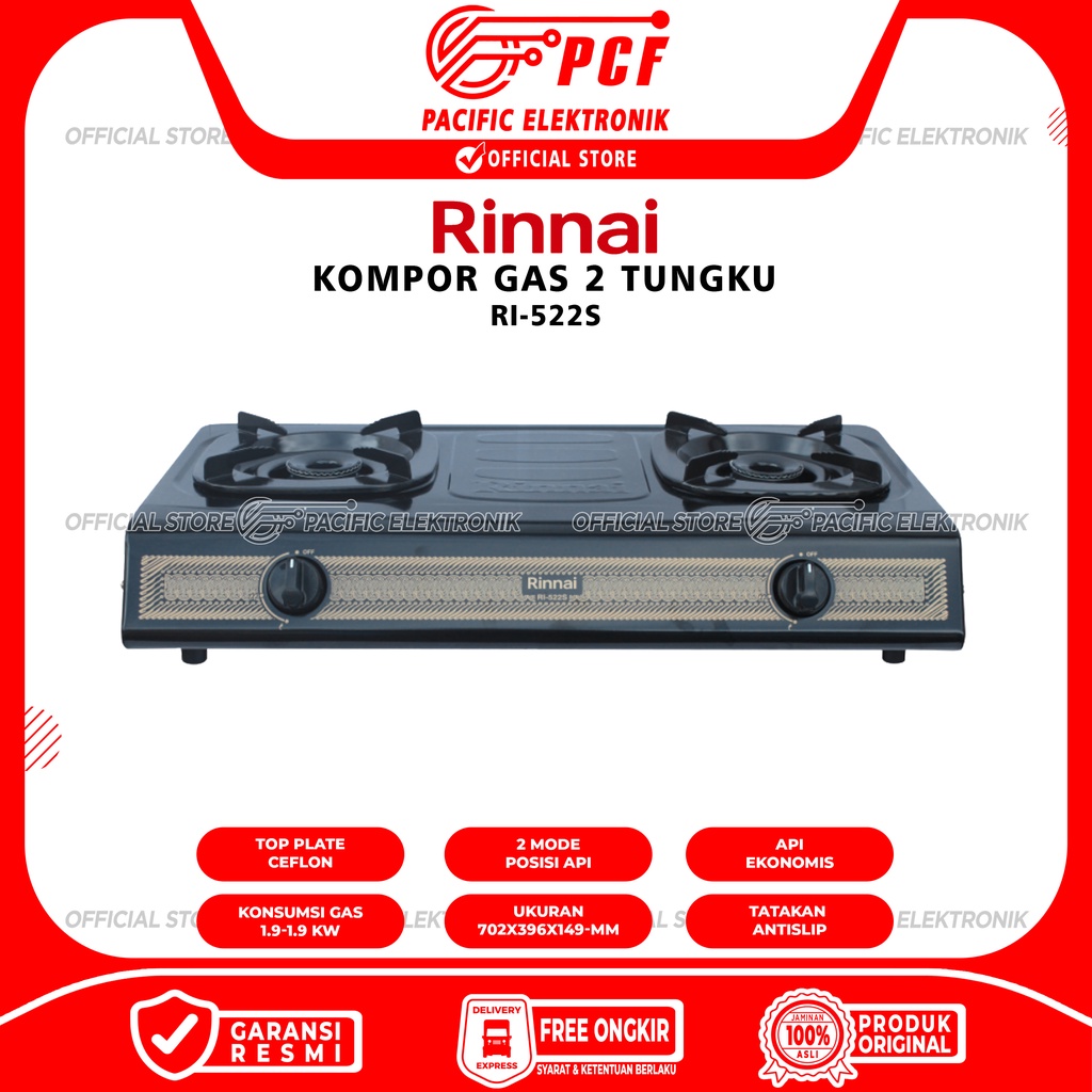 Jual Kompor Gas Rinnai 2 Tungku RI-522S / 522S | Shopee Indonesia