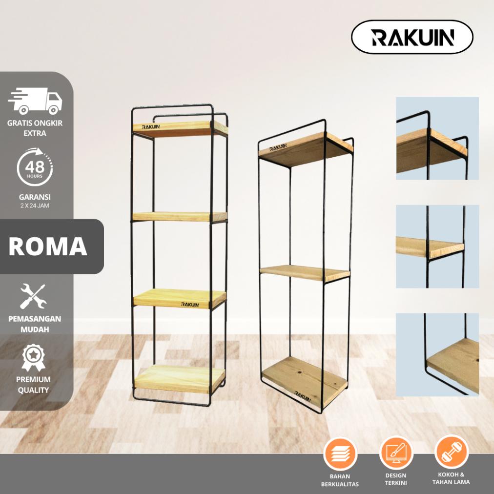 Jual [ BGK ] ROMA - rak susun mini tiang besi dengan ambalan kayu - rak ...