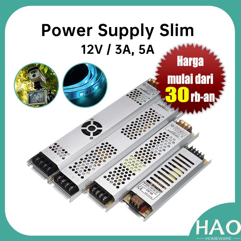 Jual Power Supply Slim 12V 3A 36W / 5A 60W Trafo Indoor Light Box LED ...