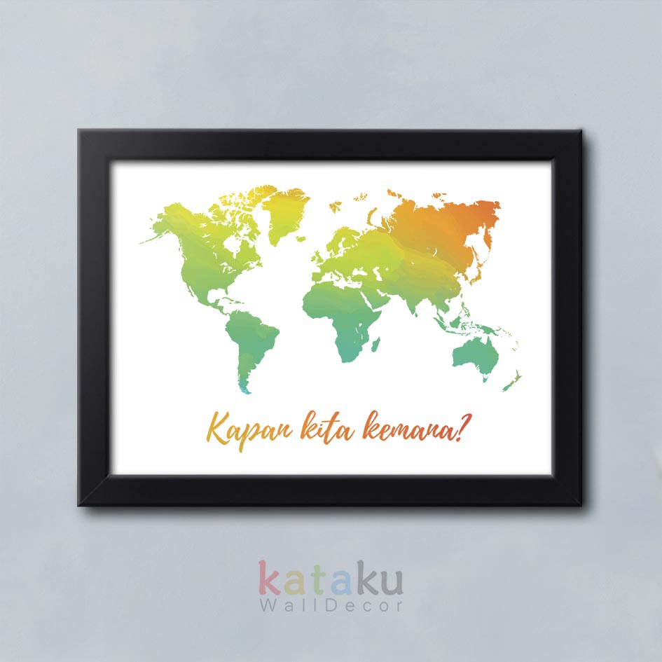 Jual Poster Peta Dunia Quote Unik Kapan Kita Kemana Wall Decor Hiasan ...
