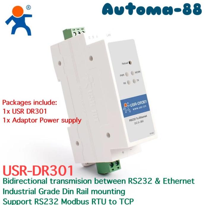 Jual USR-DR301 serial RS232 to Ethernet RJ45 converter Modbus RTU to ...