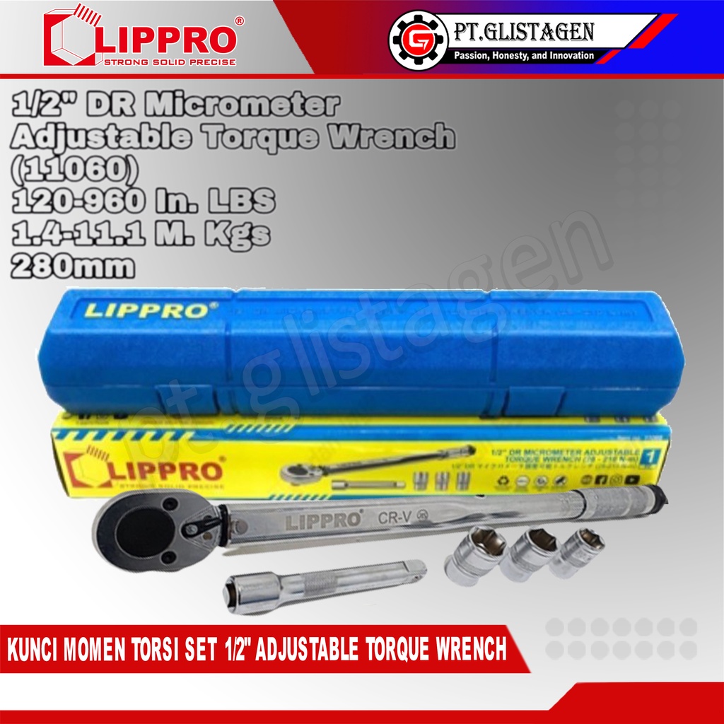 Jual LIPPRO Kunci Torsi Momen 1/2" inch Torque Wrench 28-210 Nm + Mata Sock | Shopee Indonesia
