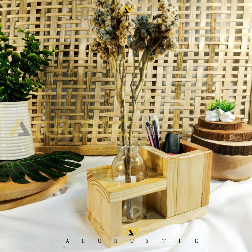 Jual WOODEN VASE + STATIONERY HOLDER / POT KAYU / KOTAK KAYU PENSIL ...