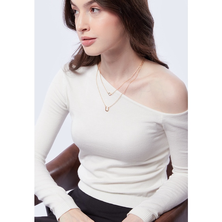 Jual Executive Off Shoulder Knit Top Off White | Shopee Indonesia