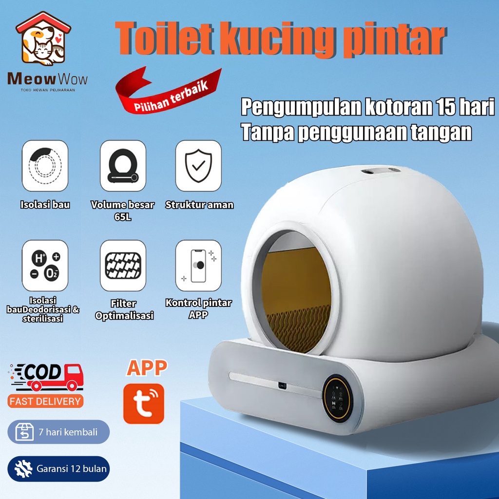 Jual WiFi Kucing Litter Box Automatic Self Cleaning App Control Cat LED ...