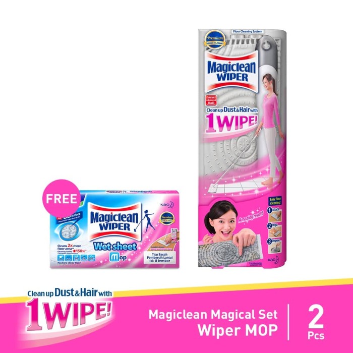 Jual Magiclean Wiper Mop 1 Set + Free Wet Sheet 8s - Alat Pel Lantai ...