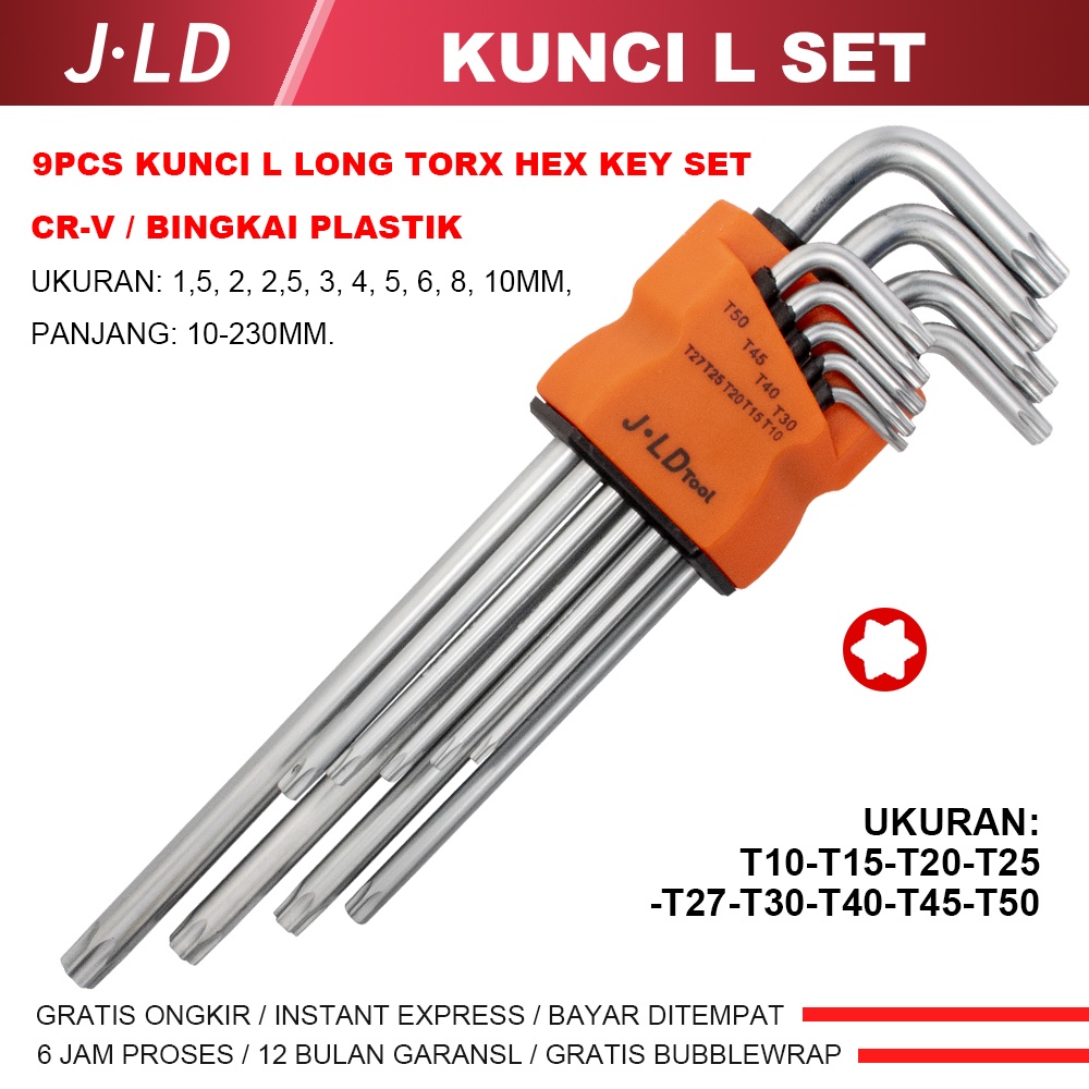 Jual JLD 9pcs KUNCI L BINTANG SET PANJANG Kunci L Set T10-T50 Kunci L ...