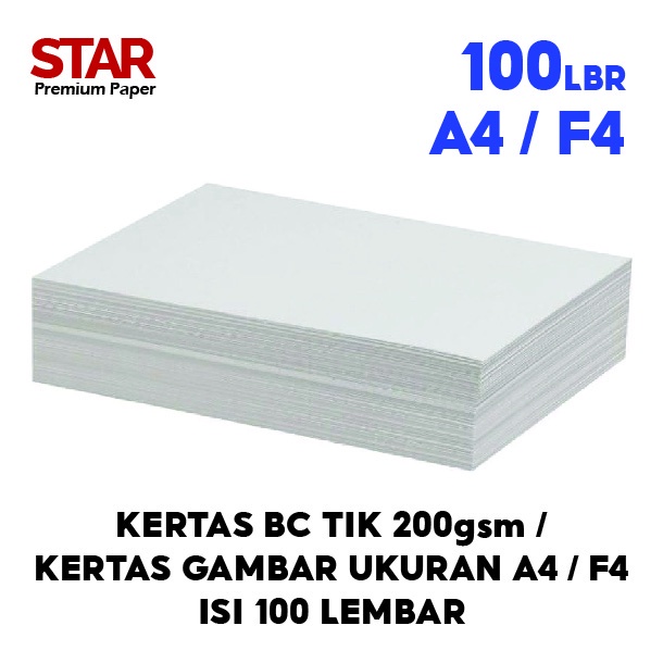 Jual [100 LEMBAR] Kertas BC Tik 200gr (Kertas Gambar) ukuran A4/F4 isi ...