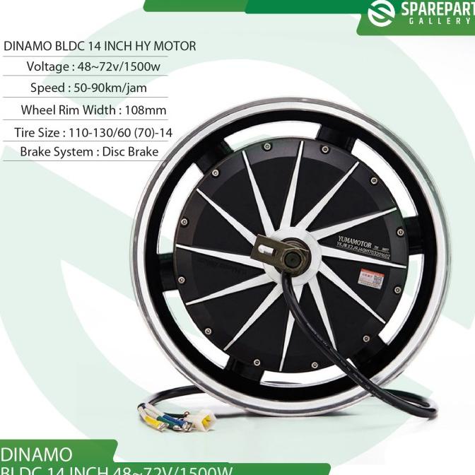 Jual Paket Hub Dinamo Bldc Motor Listrik 48-72V 1500W Ring 14" (14Inch ...