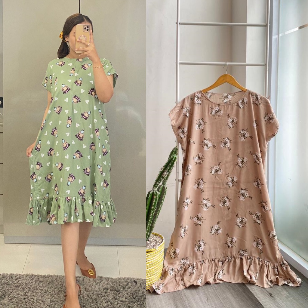 Jual Daster Viral Jumbo ld 120 Rayon Premium Ruffle Bawah / Home Dress ...