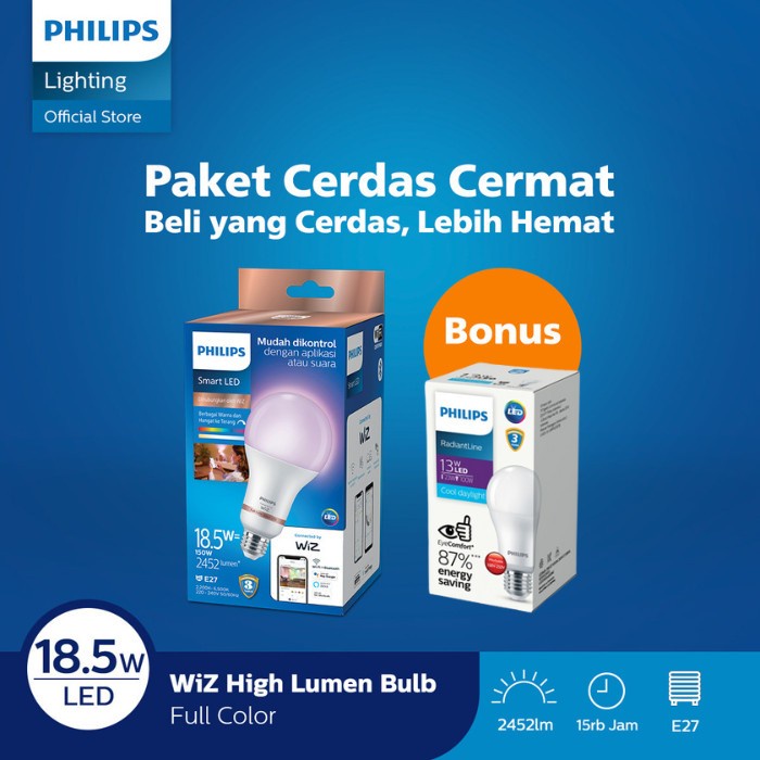 Jual Philips Lampu Smart Wi-Fi LED 18.5 W - Tunable Color Free 13W ...