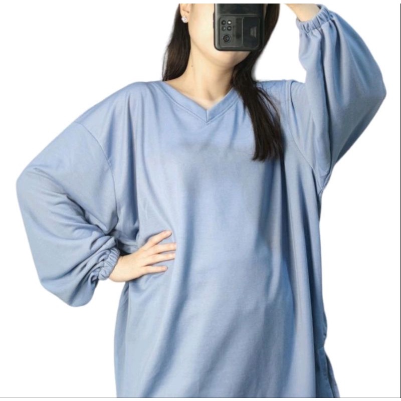 Jual FL / Lengan Panjang Karet Atasan Vneck Center Ld 130-140 cm / Atasan Oversize Viral Kaos ...
