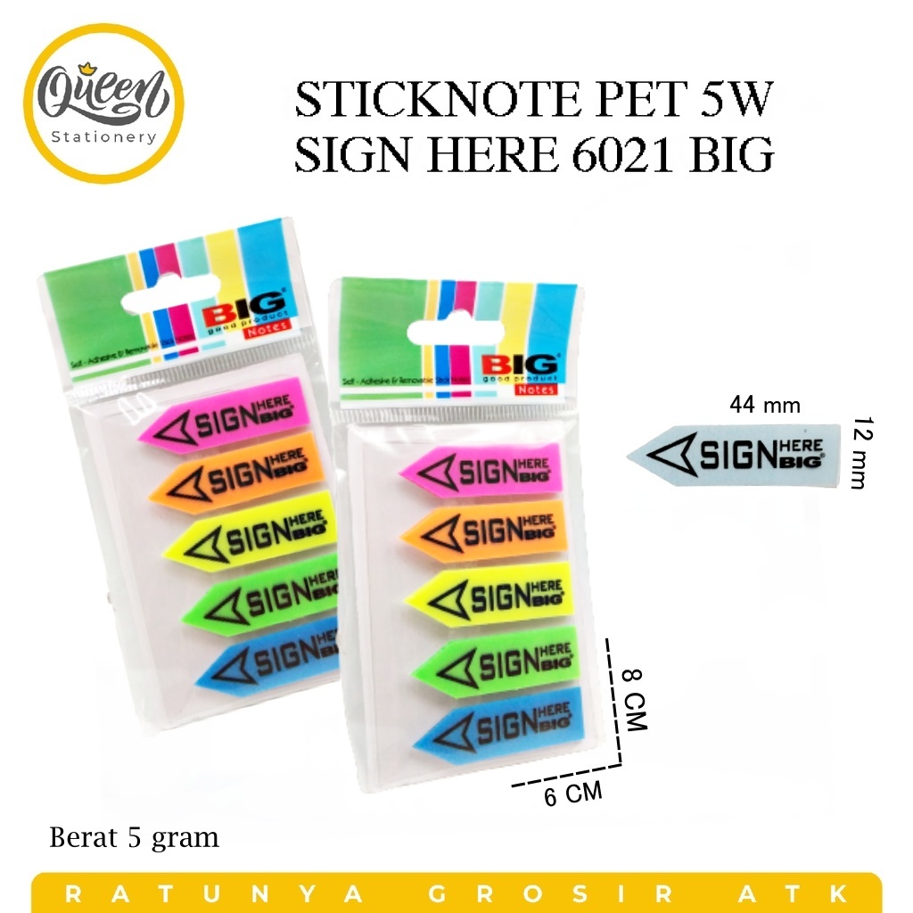 Jual 1 PAD STICKNOTE PET 5W SIGN HERE 6021 BIG STICKY NOTES PENANDA ...