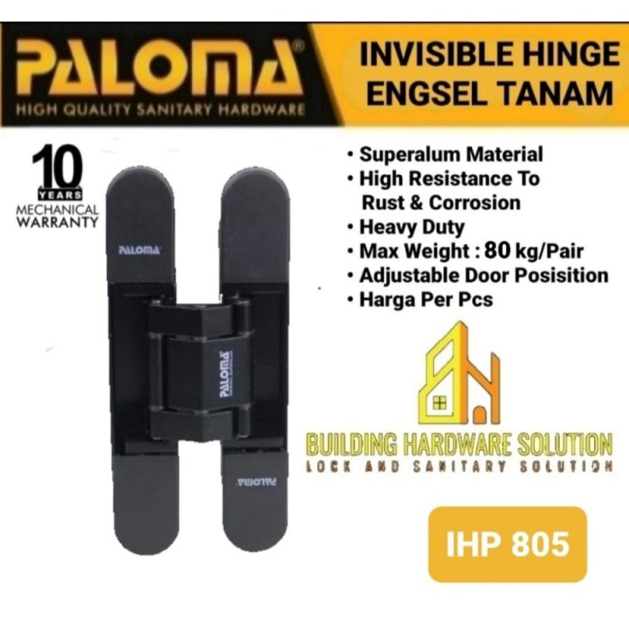 Jual [Ori] Ihp 805 Paloma Invisible Hinge Engsel Tanam Black Concealed ...