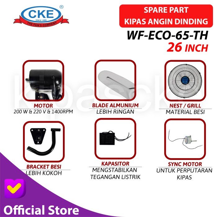 Jual Wall Fan Cke Wf-Eco-65-Th 26 Inch Kipas Angin Dinding Temk - Motor ...