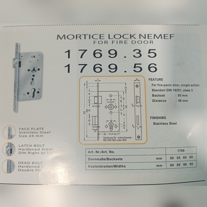 Jual [Ori] Mortise Lock Nemef Double Entry 65Mm Kunci Swing Nemef ...