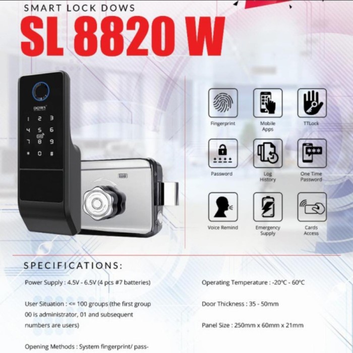 Jual [Ori] Smart Lock Pintu Finger Print Dows Sl 8820 W Berkualitas ...