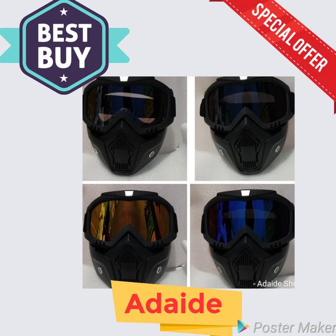 Jual Kacamata google mask/trail/motocross/topeng helm half face ...