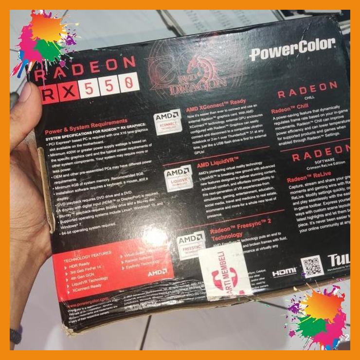 Jual dus box vga powercolor red dragon rx 550 4gb original [snr ...