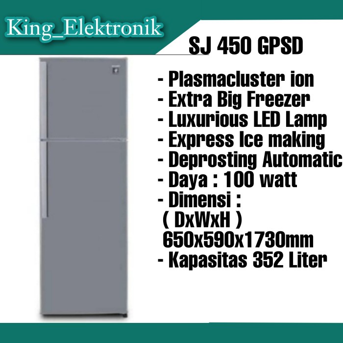 Jual KULKAS SHARP SJ-450GP SD INVERTER 2 PINTU PLASMA SJ 450 GP SD ...