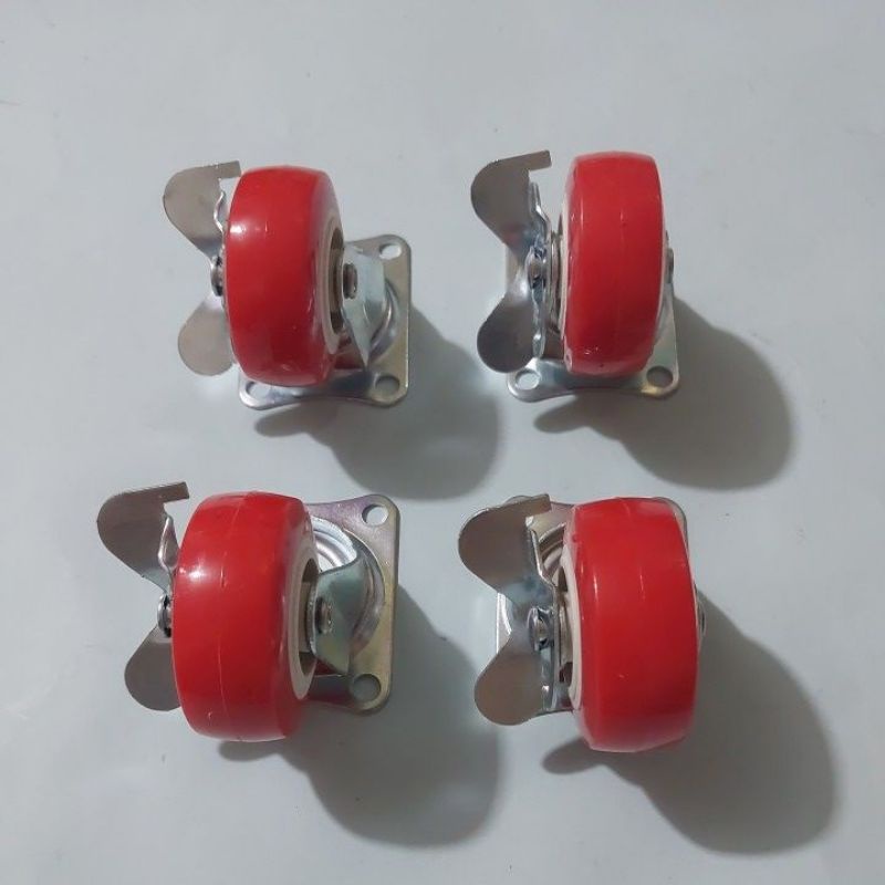 Jual Roda rem 2 inci merah. Roda troly etalase harga 4 pcs ( per set ...