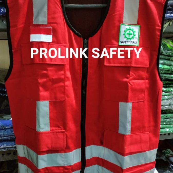 Jual uru ROMPI SAFETY BAHAN DRILL MERAH PAKAI FURING BERLOGO K3 ...