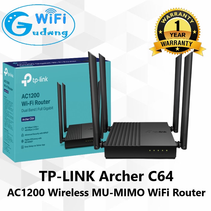 Jual TP-link Archer C64 AC1200 Wireless Gigabit Dual-Band MU-MIMO ...