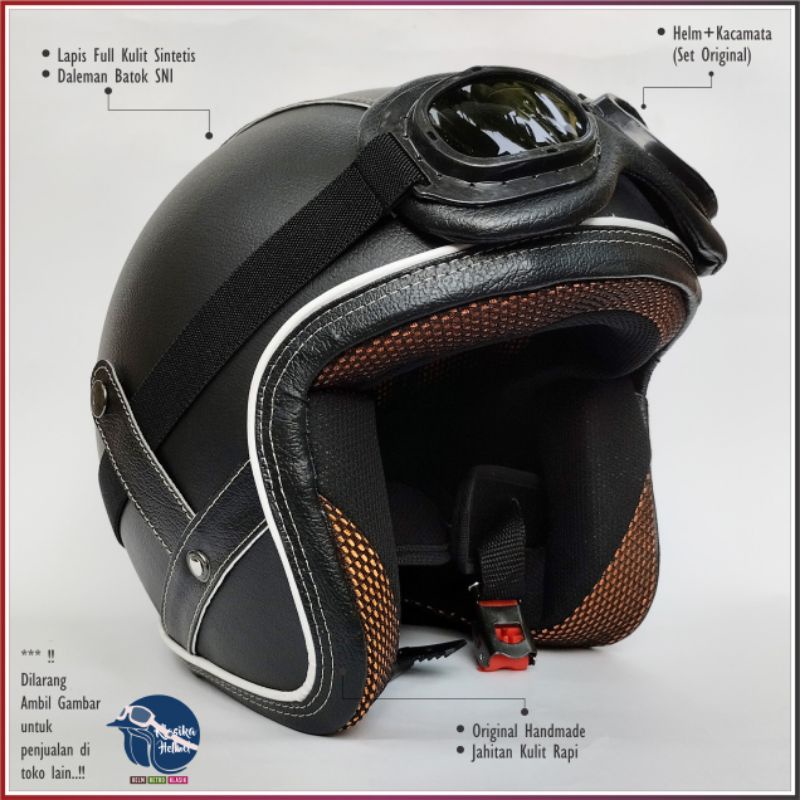 Jual HELM CENTRO JADUL MODEL KLASIK MOTOR CB VESPA HELM HANDMADE KULIT ...