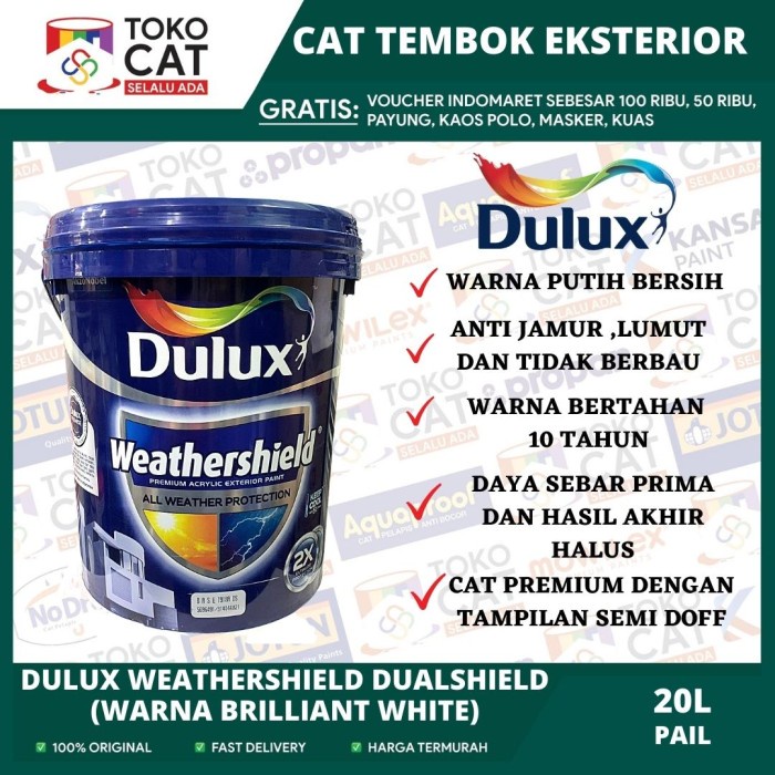 Jual Cat Tembok Luar Dulux Weathershield Dual Shield Brilliant White ...