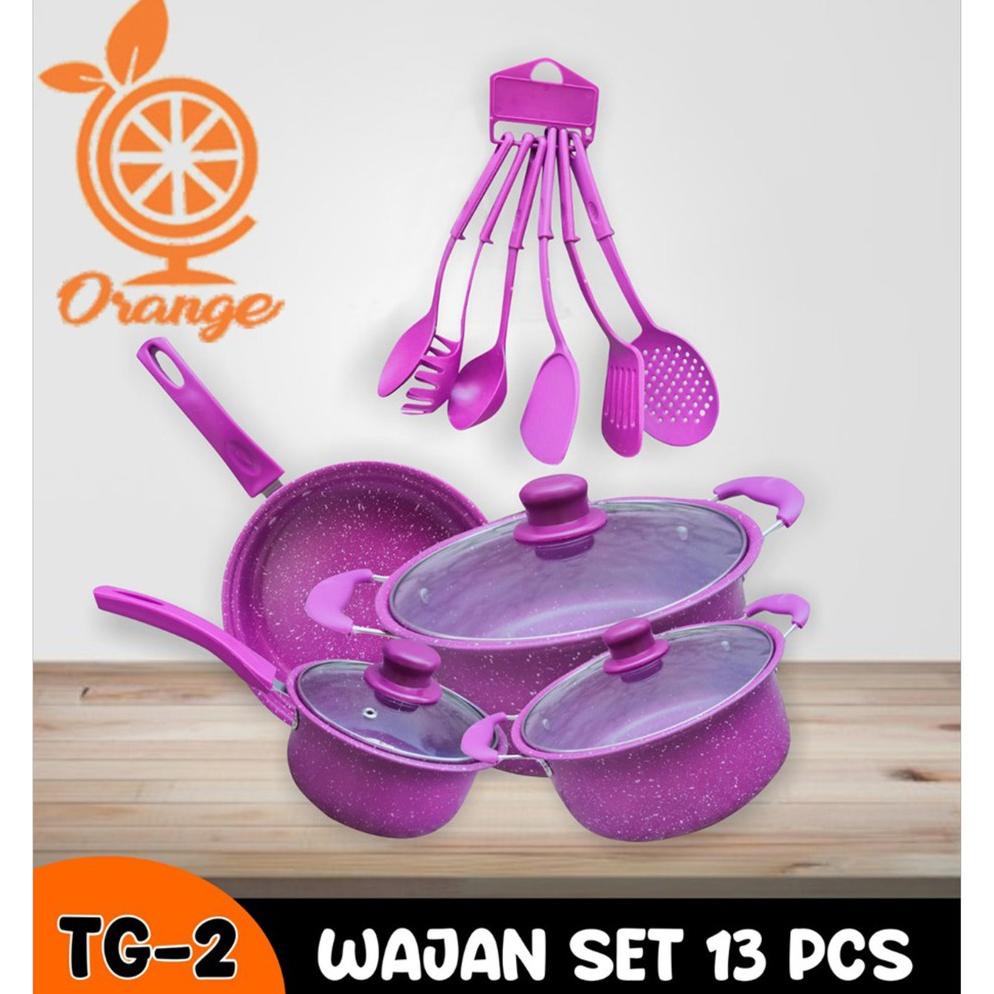 Jual Panci Set Teflon Marble 13 Pcs Cookware Set Tutup Kaca Merk Orange ...