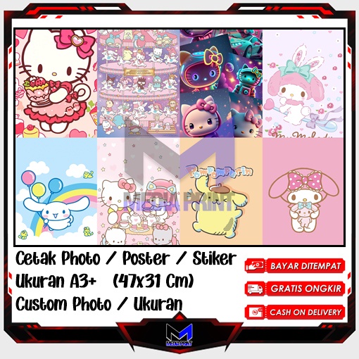 Jual Cetak Photo Poster Stiker Hello Kitu My Melody Kuromi Kucing lucu Helo Kity Hiasan dinding ...