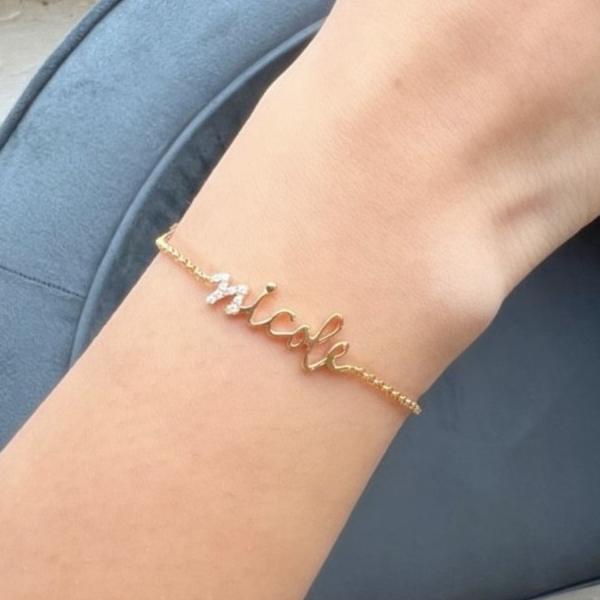 Jual Cursive Name Bracelet with Diamonds on Initial Letter (Lowercase ...