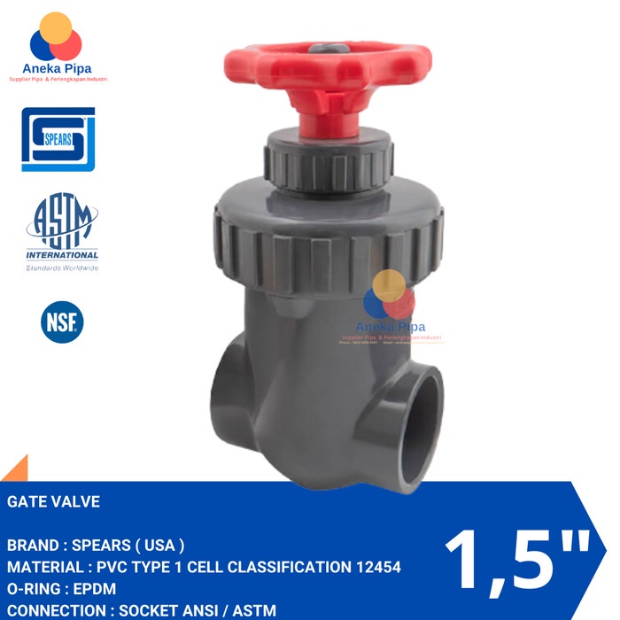 Jual New Gate Valve Pvc Sch 80 Epdm Socket Ansi Size 1-1/2 Inch Spears ...
