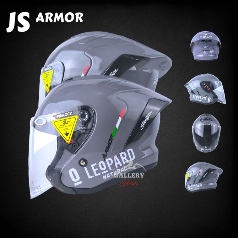 Jual JS ARMOR GREY GLOSSY PAKET GANTENG LEOPARD | HELM HALF FACE SNI ...
