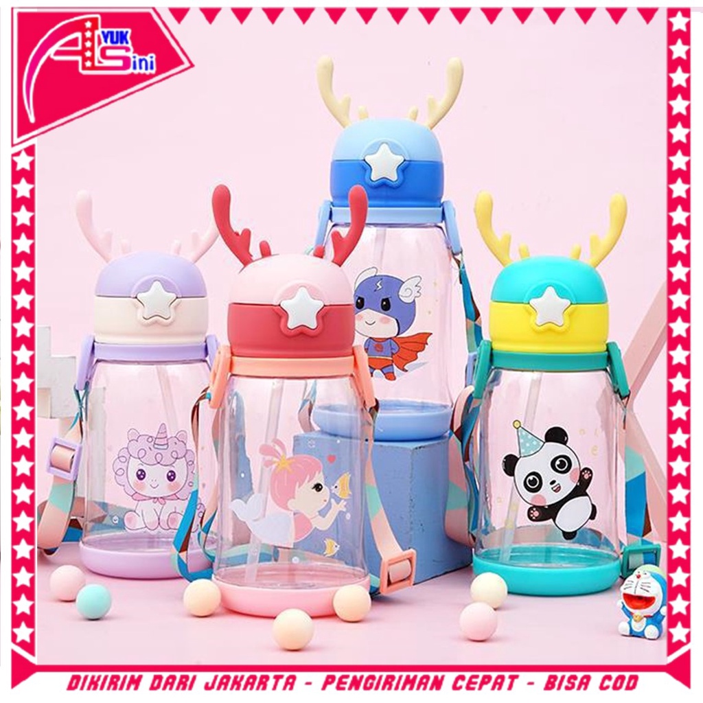 Jual AS Botol Minum Anak Karakter Kartun Botol Air Minum Anak Sedotan 610ml Model Tanduk Rusa ...