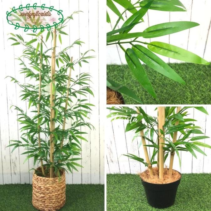 Jual Pohon Hias Bambu Hijau Kuning Latex Artificial Cover Pot Eceng ...