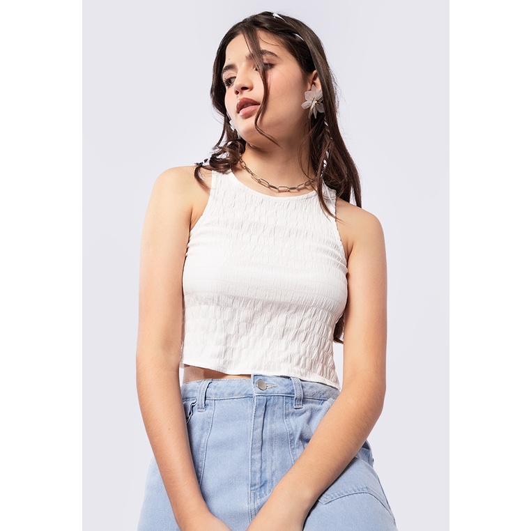 Jual COLORBOX Textured Sleeveless Top Off White | Shopee Indonesia