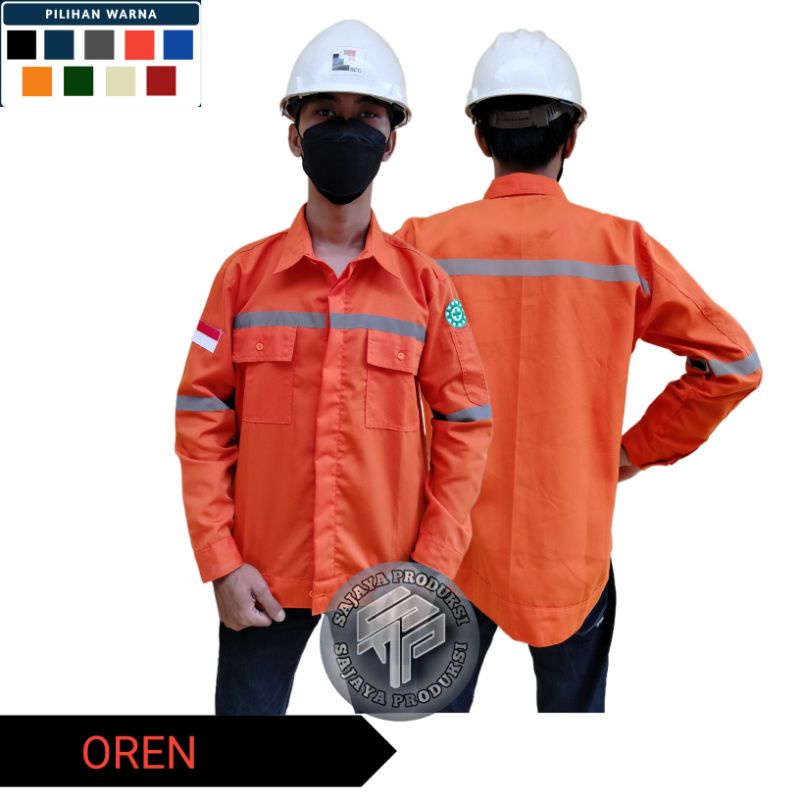 Jual Baju kerja proyek / Seragam kerja lapangan / kemeja safety oren ...