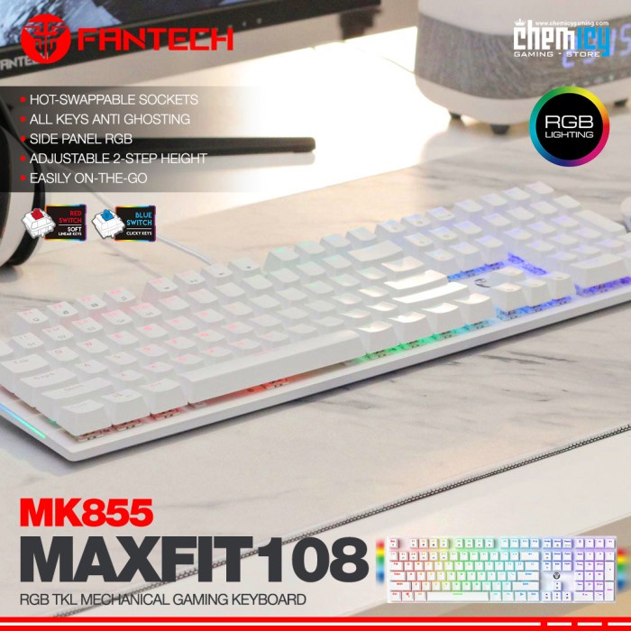 Jual Fantech MAXFIT108 / MK855 White RGB Hotswap Mechanical Gaming Keyboard | Shopee Indonesia