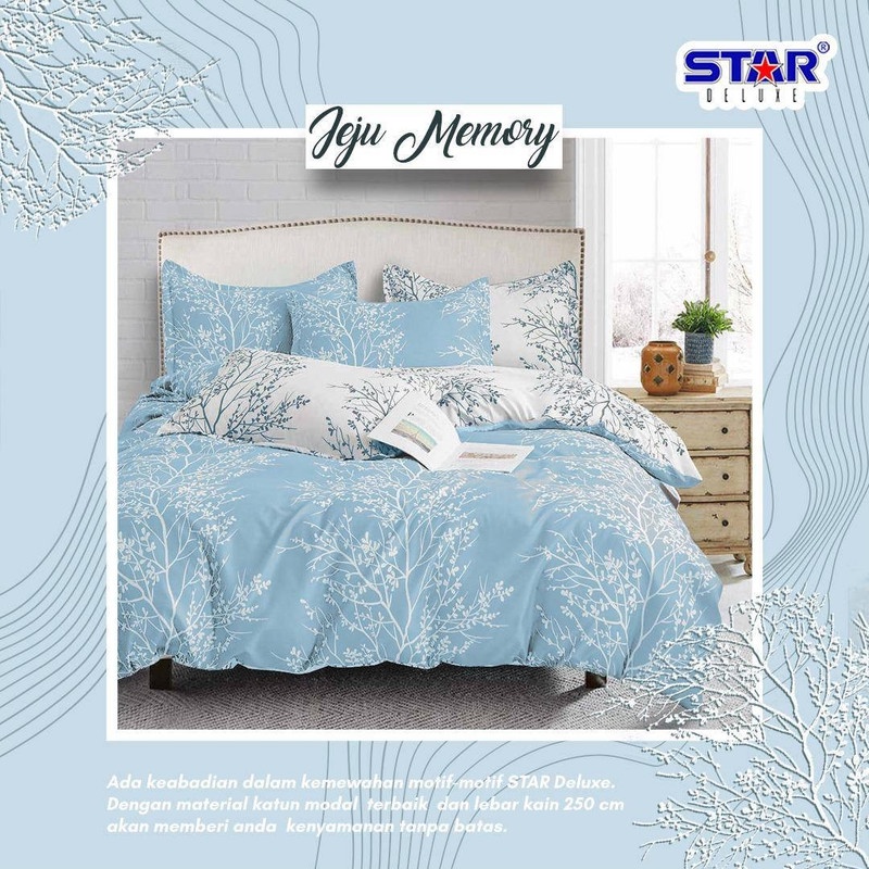 Jual Sprei Set Anti Geser Katun Premium Star Motif JEJU MEMORY BIRU ...
