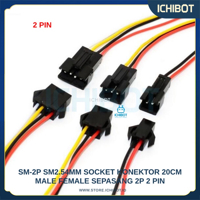 Jual SM-2P SM2.54mm Socket Konektor 20cm Male Female Sepasang 2P 2 PIN | Shopee Indonesia