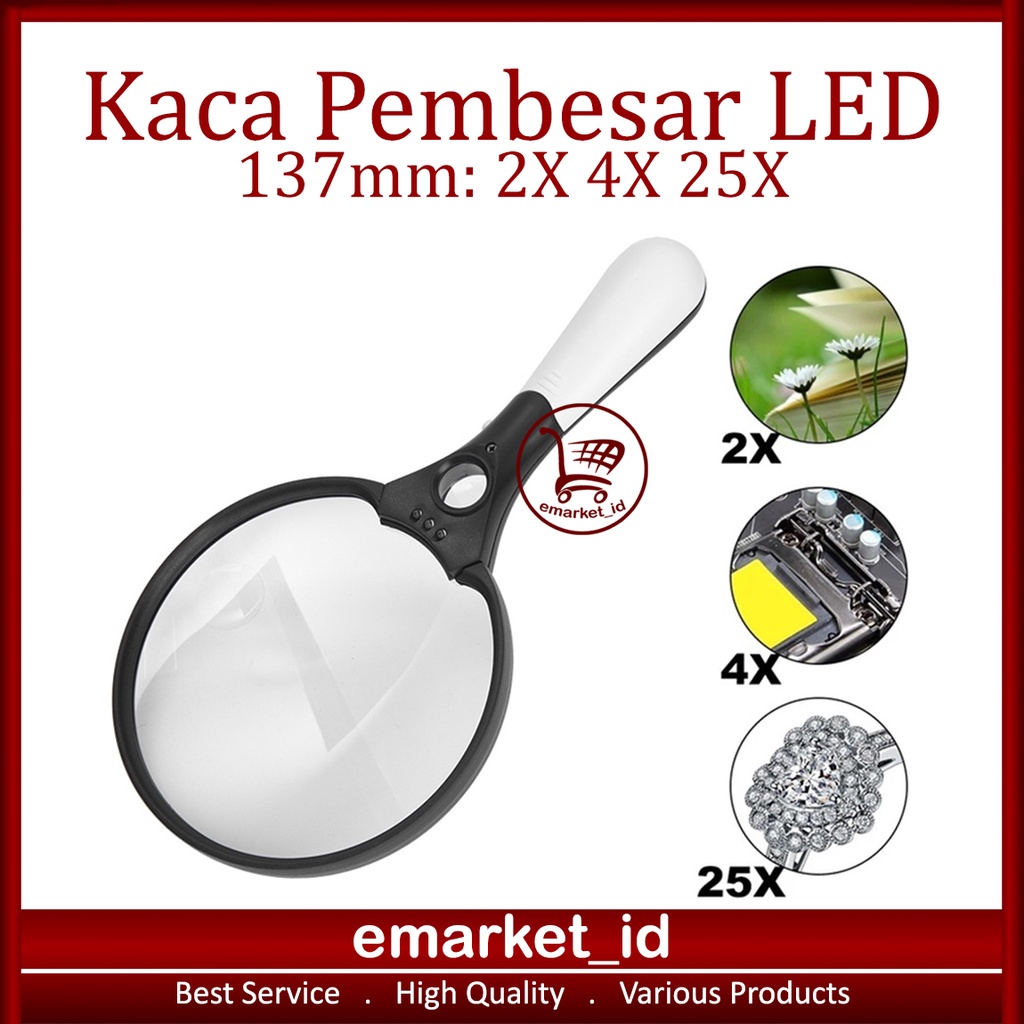 Jual Kaca Pembesar 3 LED 2X 4X 25X 137mm AE60 / Lup Lensa 3 Lampu ...