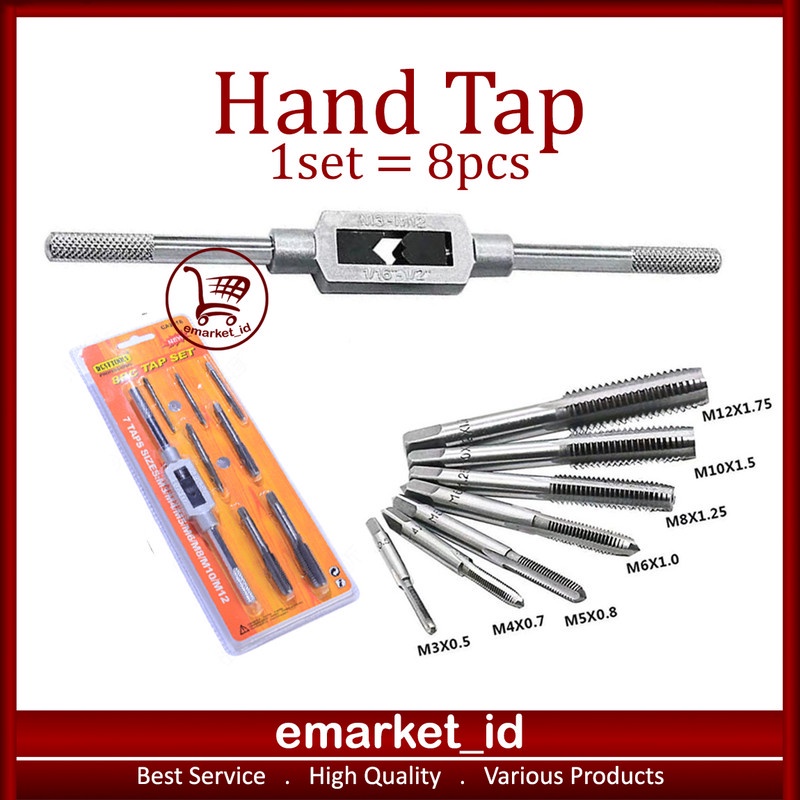 Jual Hand Tap Set 8pcs / Handtap Senai Drat / Snai Derat Ulir Baut Metric / Plus Gagang Snei Mur ...