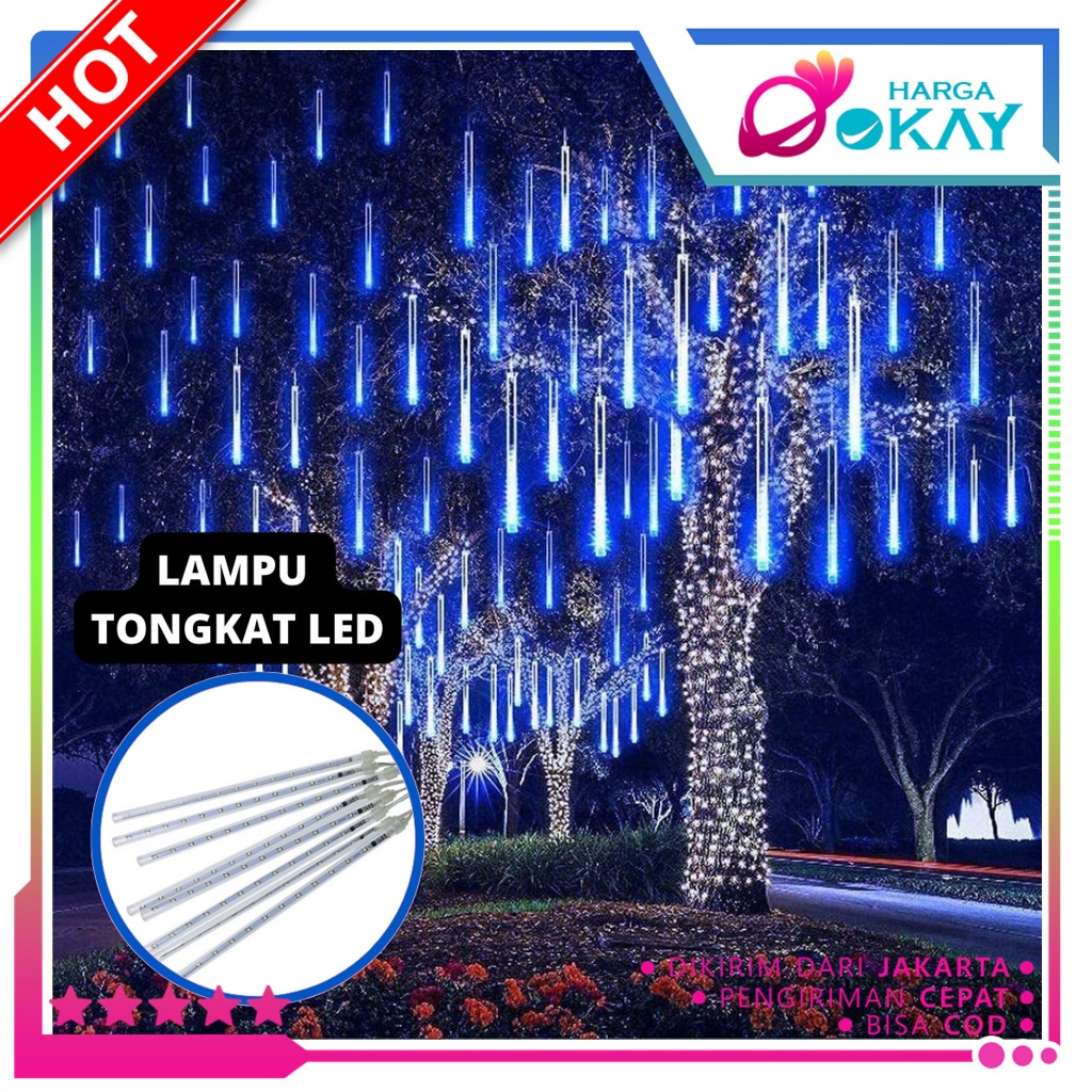Jual HO Lampu Meteor Set 8 Tubes 4.5Mtr Rainbow RGB Rain Snow Lampu ...