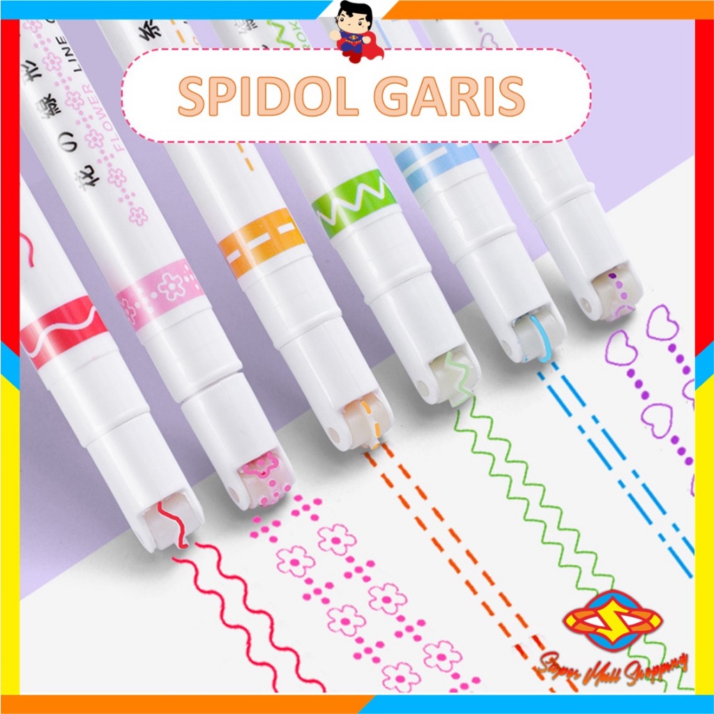 Jual SMS Spidol Garis Aesthetic Warna Warni Spidol Garis Motif Lucu 1 ...